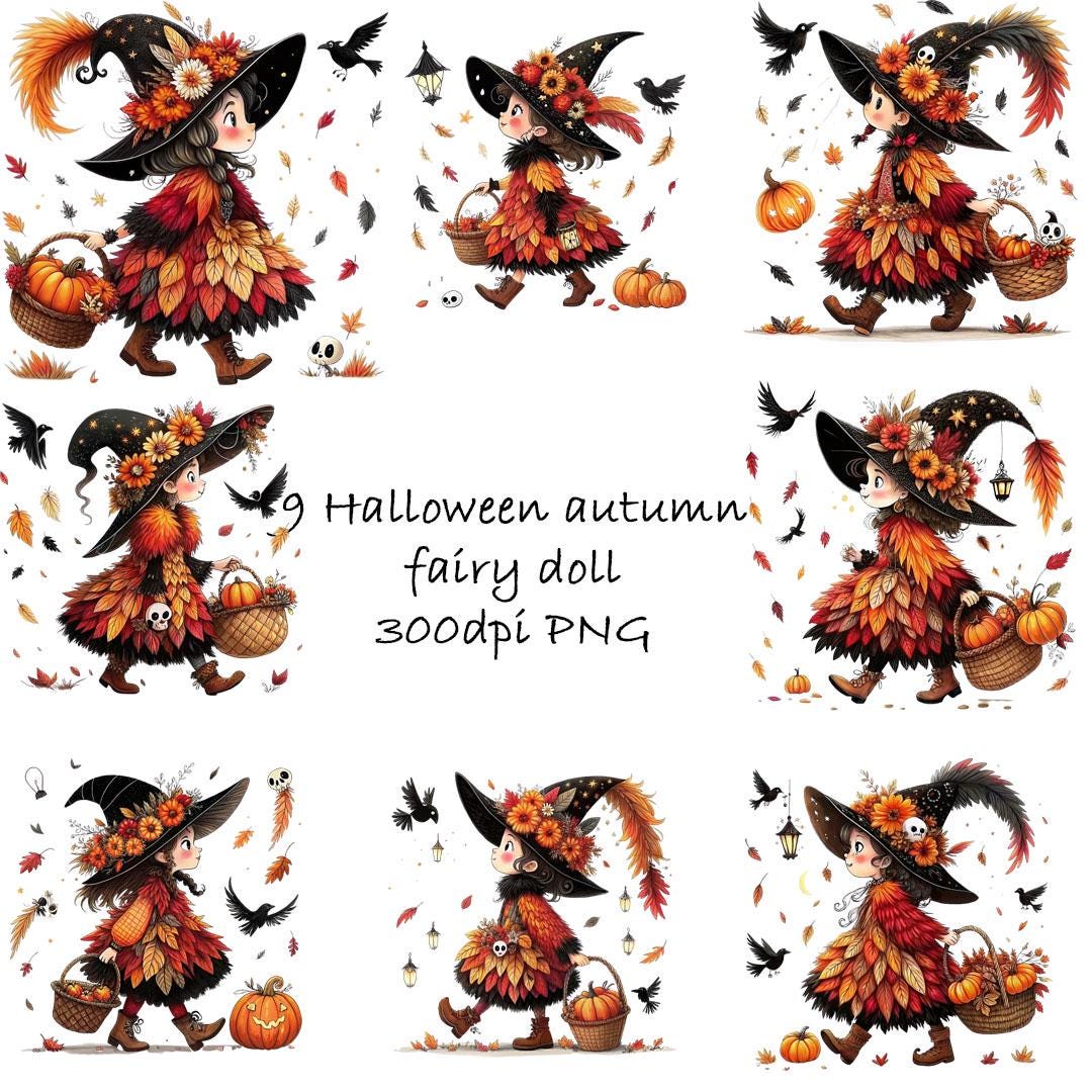 Halloween Fairy Clipart Set: Watercolor Fantasy Junk Journal Graphics ...