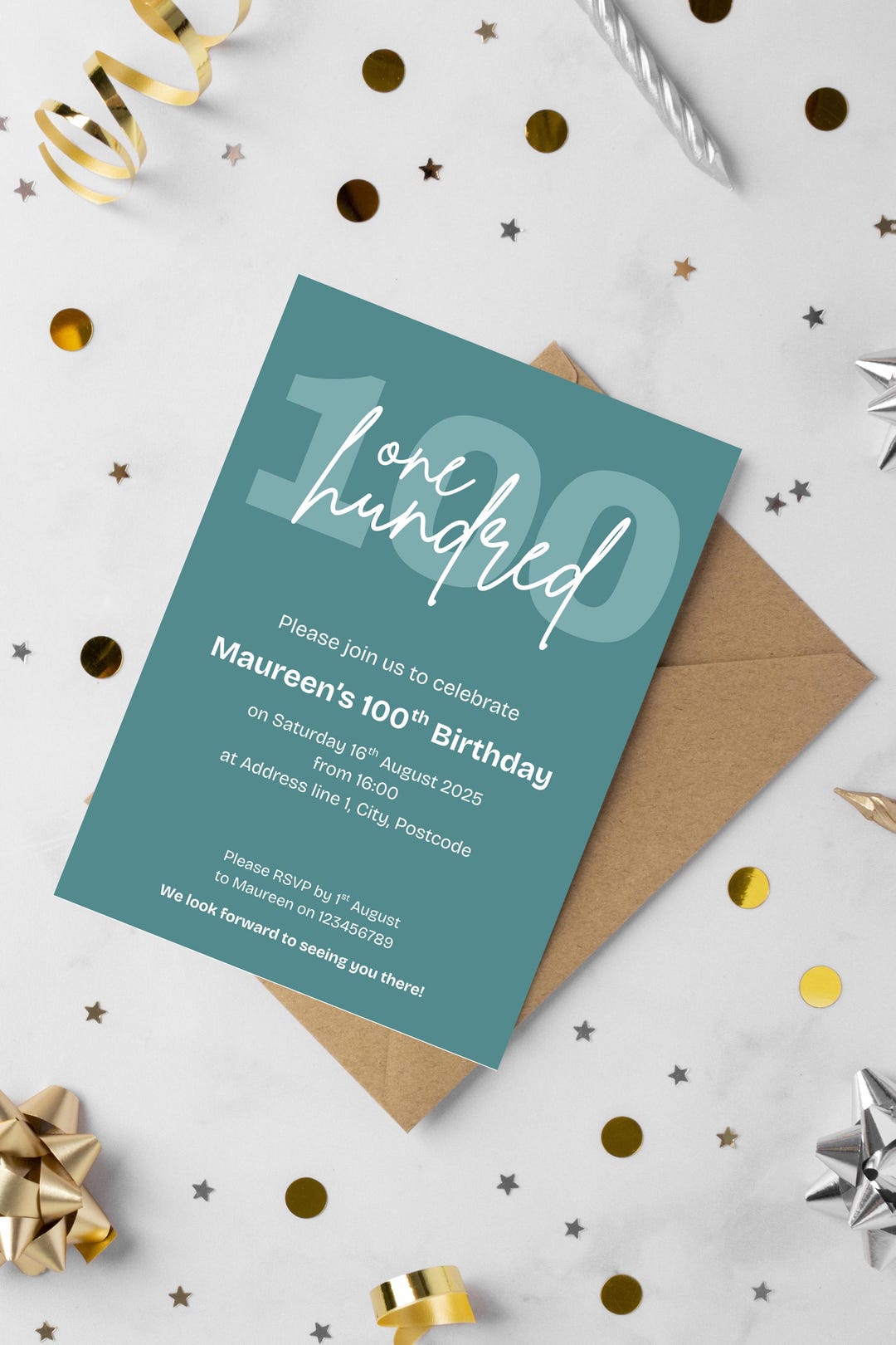 100th Birthday Invitation - Canva Template - Etsy