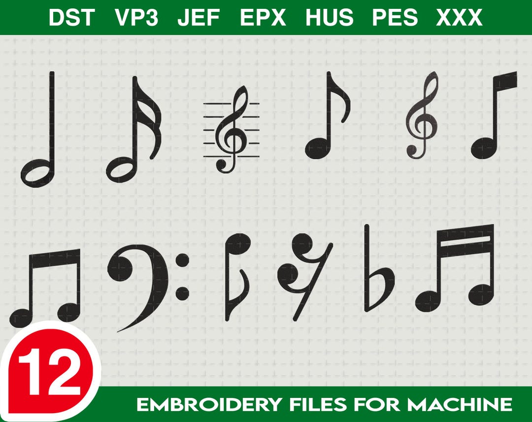 12 Music Note Embroidery Designs | Musical Symbols Machine Files ...