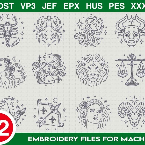 Embroidery Patterns for Zodiac Signs - Etsy