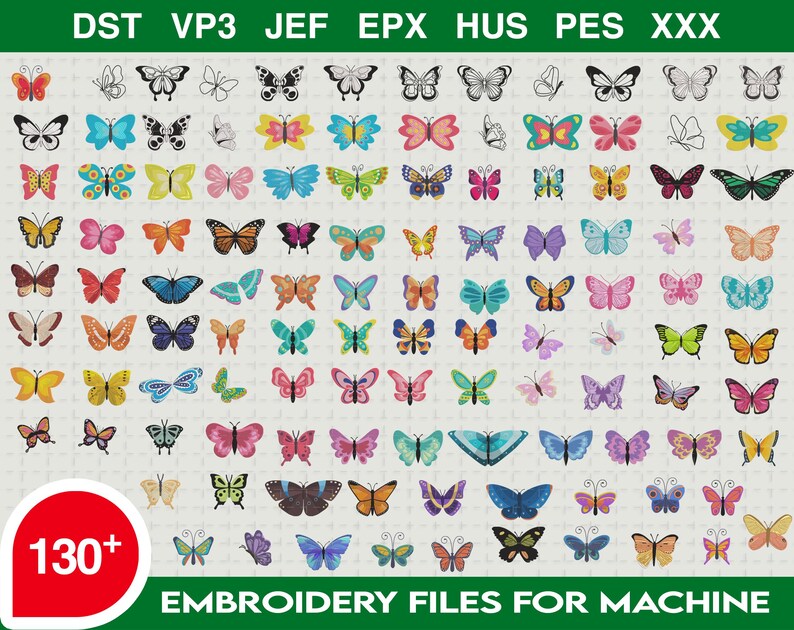 130+ Butterfly Embroidery Designs Bundle | Colorful Machine Embroidery ...