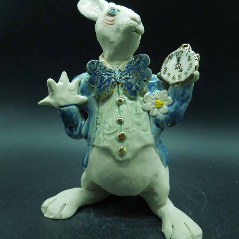 Rabbit With Clock Figurine - Etsy