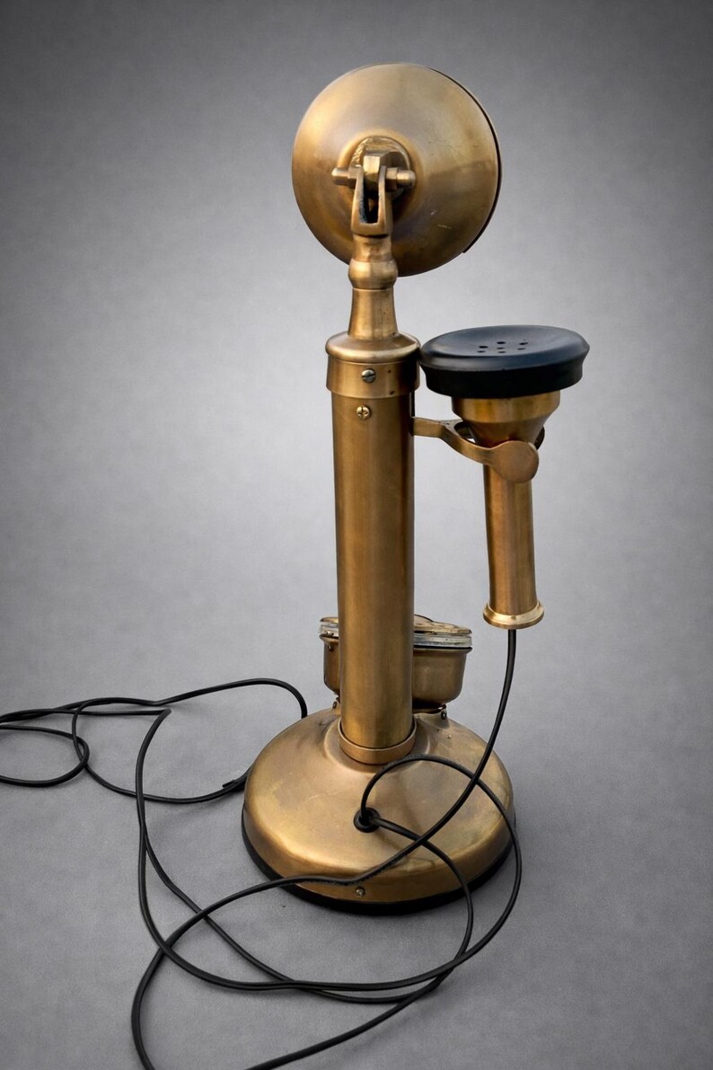 Antique Brass Candlestick Telephone - 1920s Style Rotary Dial - Working ...