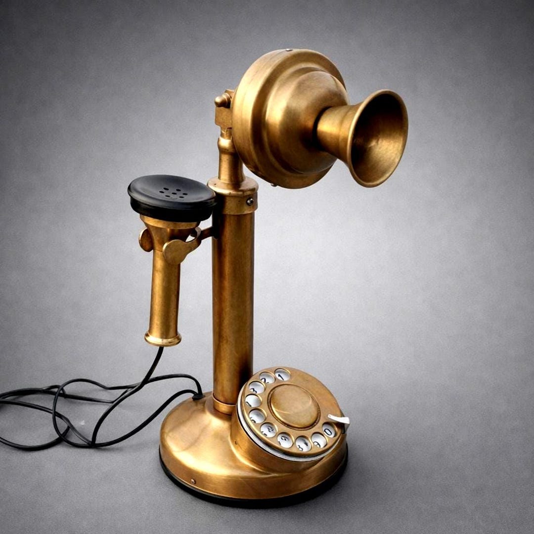 Antique Brass Candlestick Telephone - 1920s Style Rotary Dial - Working ...