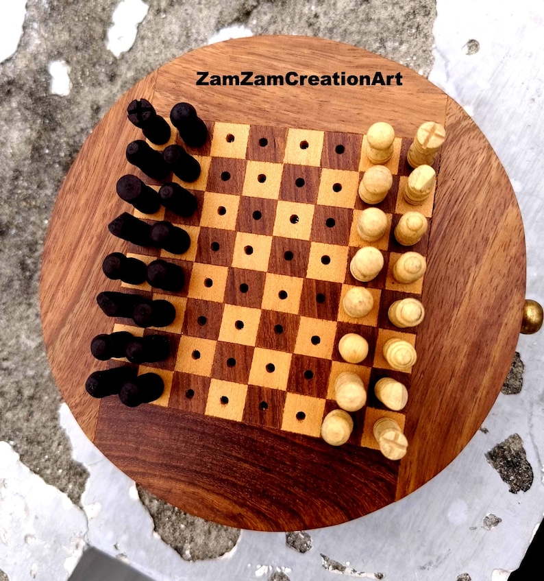 Round Wooden Peg Chess Set: Portable Travel Game - Etsy