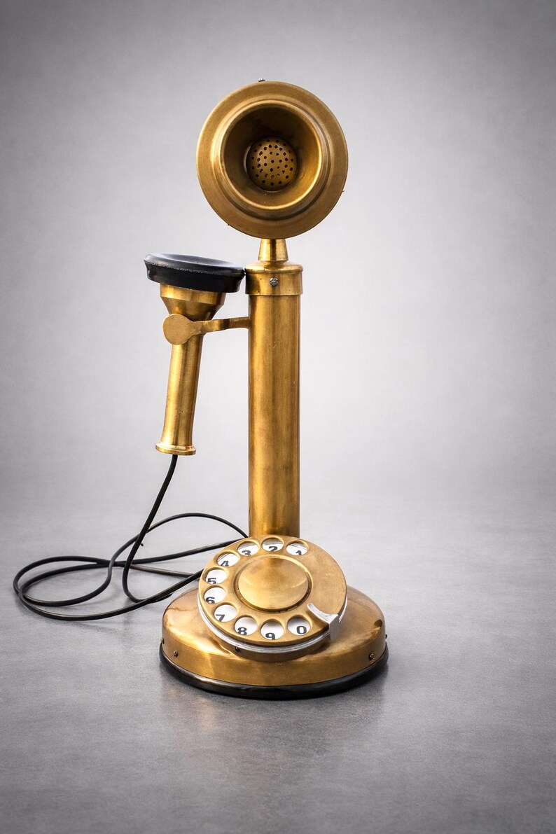 Antique Brass Candlestick Telephone - 1920s Style Rotary Dial - Working ...