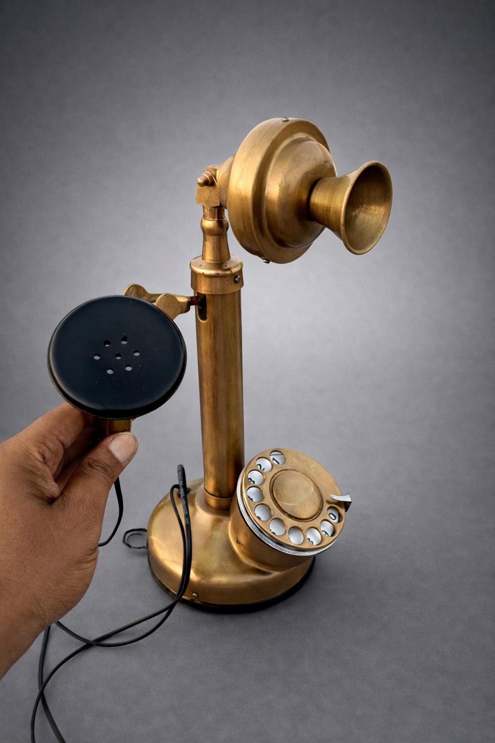 Antique Brass Candlestick Telephone - 1920s Style Rotary Dial - Working ...