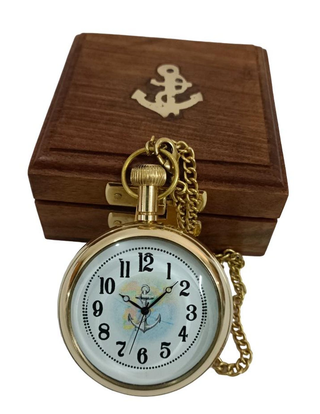 Gold Nautical Pocket Watch With Anchor Design – Vintage Style With ...