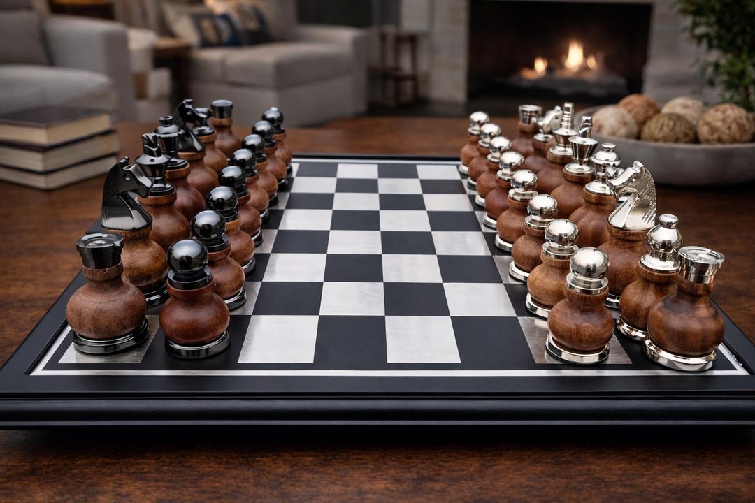Art Deco Metal Chess Set, Modern Home Decor Board Game, 16 Inch ...