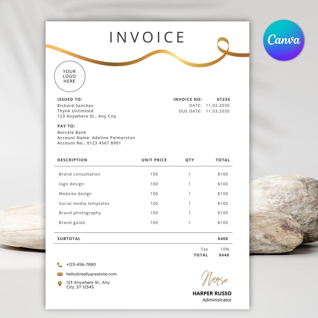 Editable Minimalist Invoice Template Printable, Premade Small Business ...