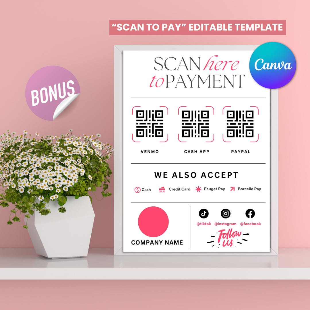 Scan to Pay Sign: Editable QR Code Template for Business (digital ...