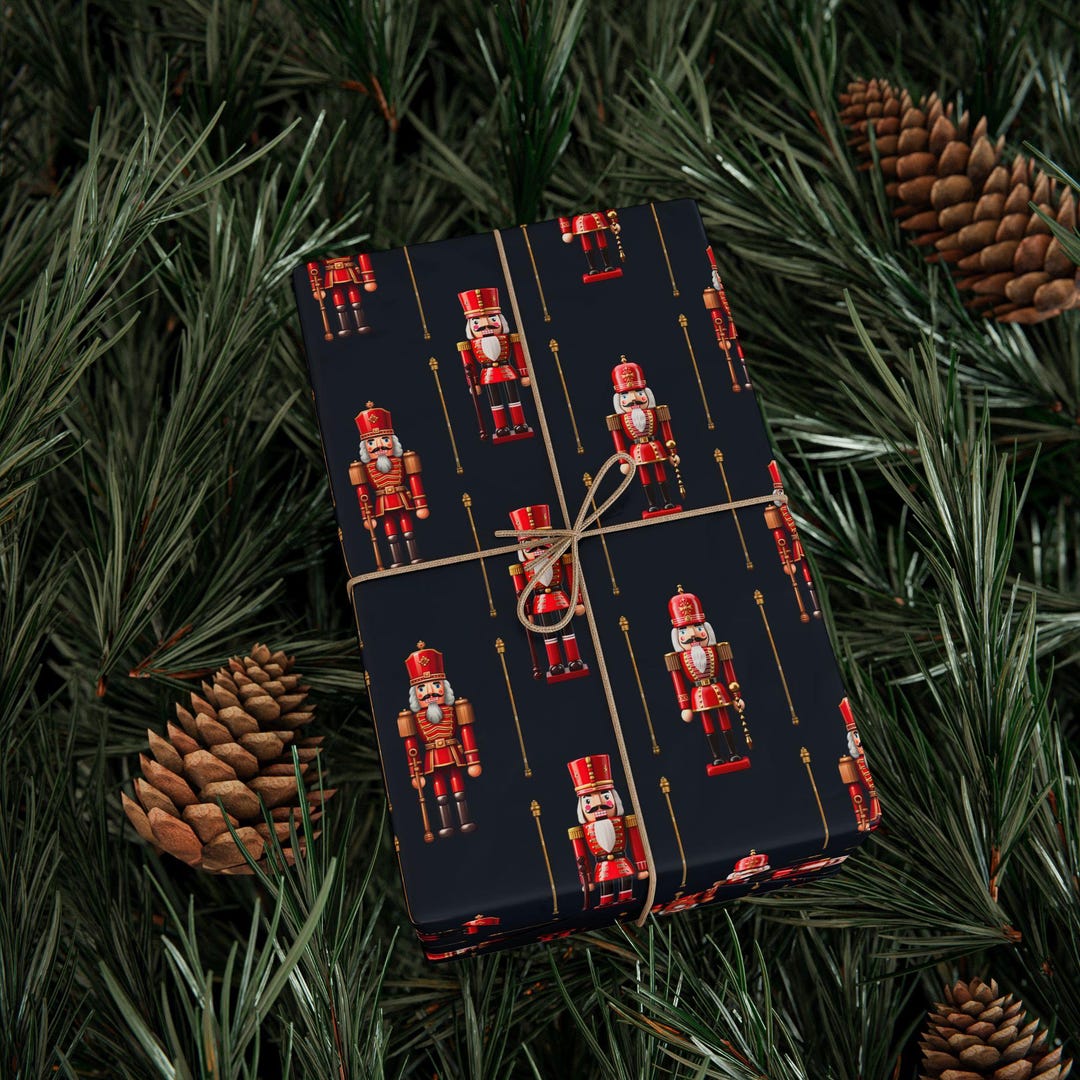 Nutcracker Wrapping Paper, Navy & Red Christmas Gift Wrap, Classic ...