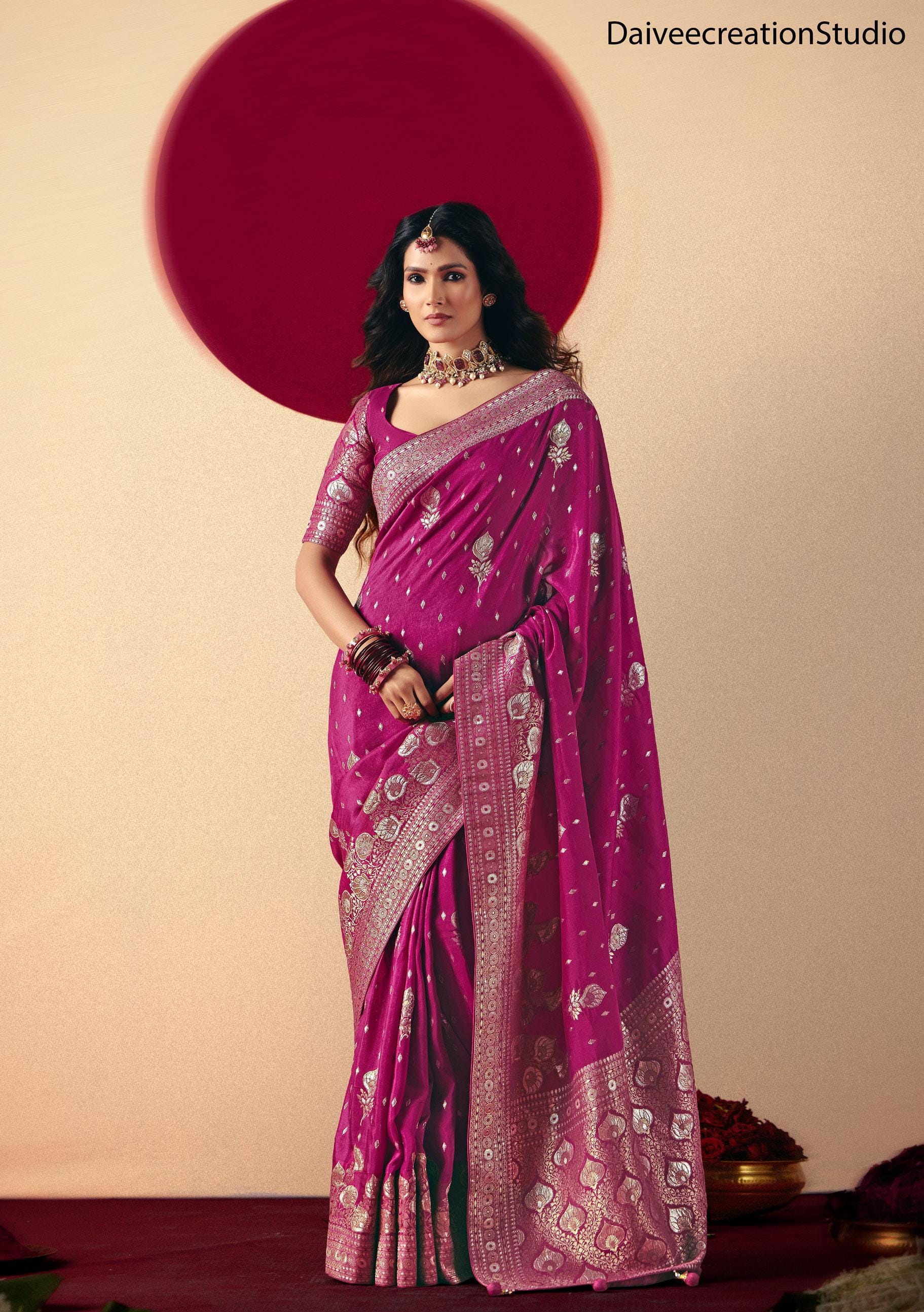 Handwork Silk Saree: Indian Wedding Designer Sari With Blouse - Etsy