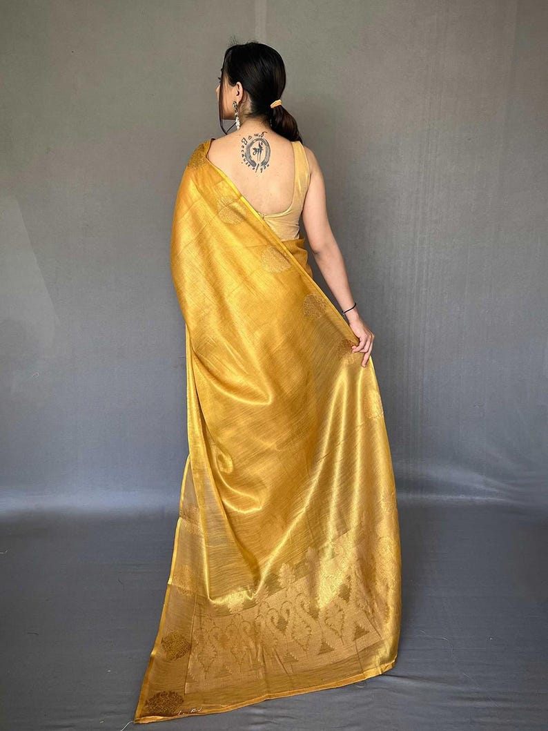 Yellow Tissue Silk Saree: Zari Weaving, Indian Wedding Sari - Etsy