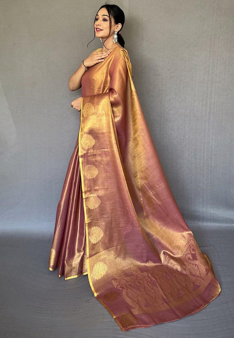 Two Tone Silk Saree: Zari Weaving, Indian Wedding Sari - Etsy