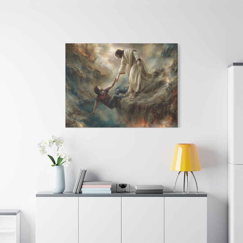 Jesus Saves Man From Pit Art - Canvas and Poster Print, Faith-based ...