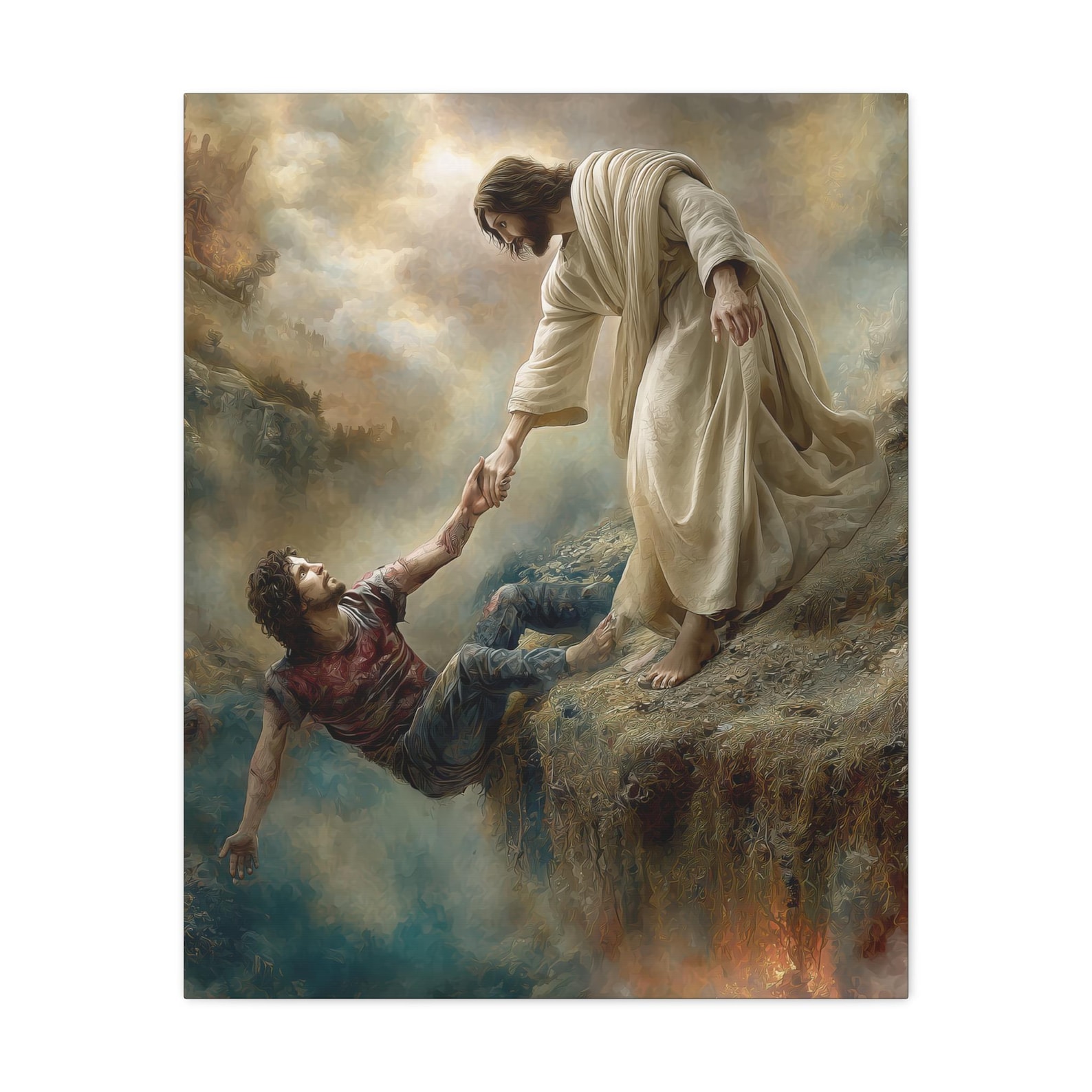 Jesus Saves Man From Pit Art - Canvas and Poster Print, Faith-based ...
