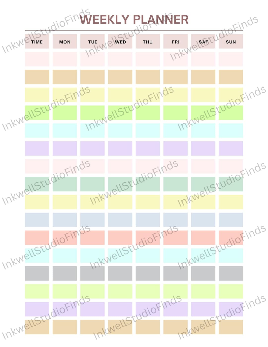 Color Coded Weekly Schedule Planner – Printable Pastel Weekly Time ...