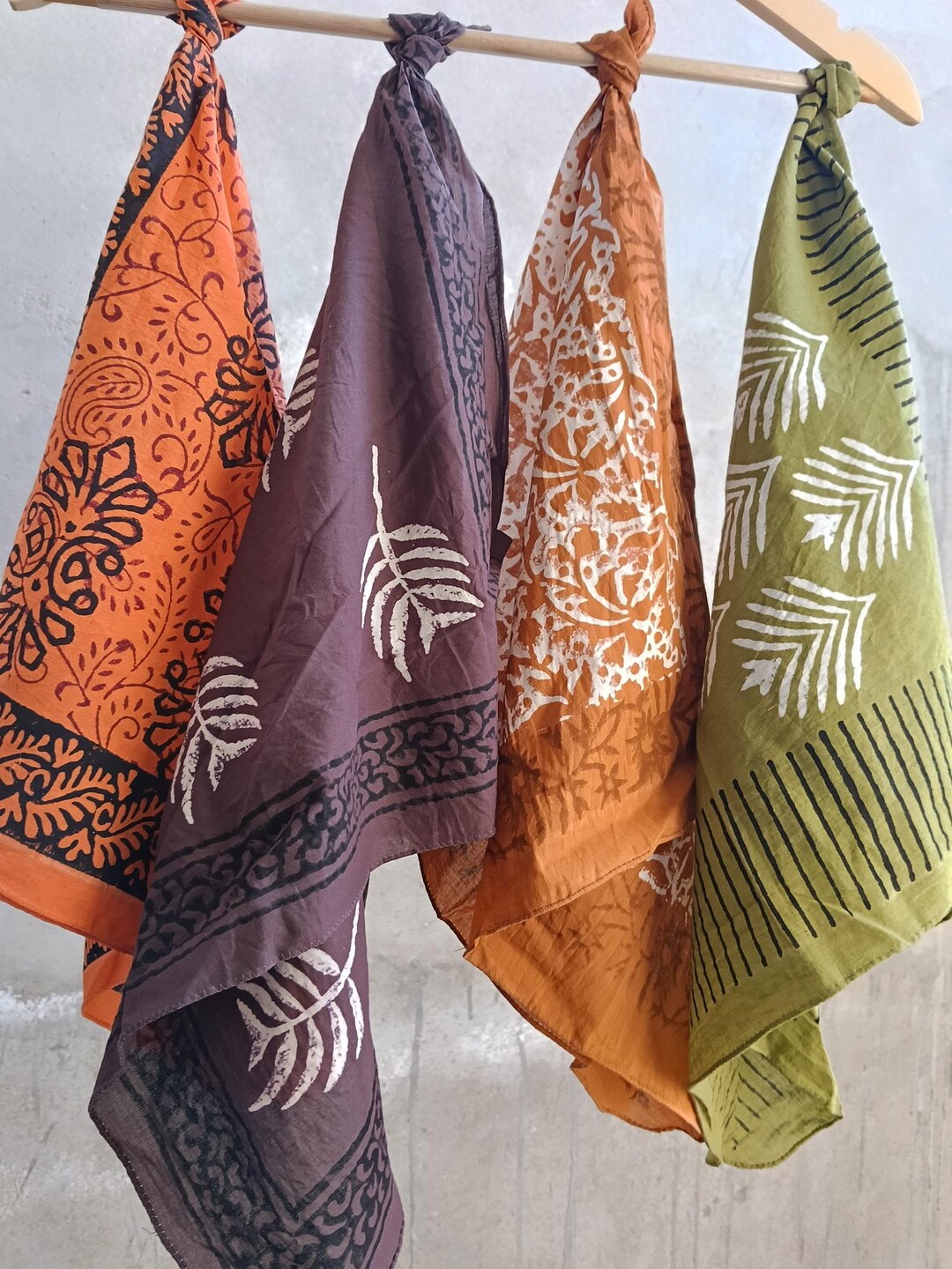 Organic Cotton Paisley Bandana Set: Hand Block Print Boho Scarves - Etsy