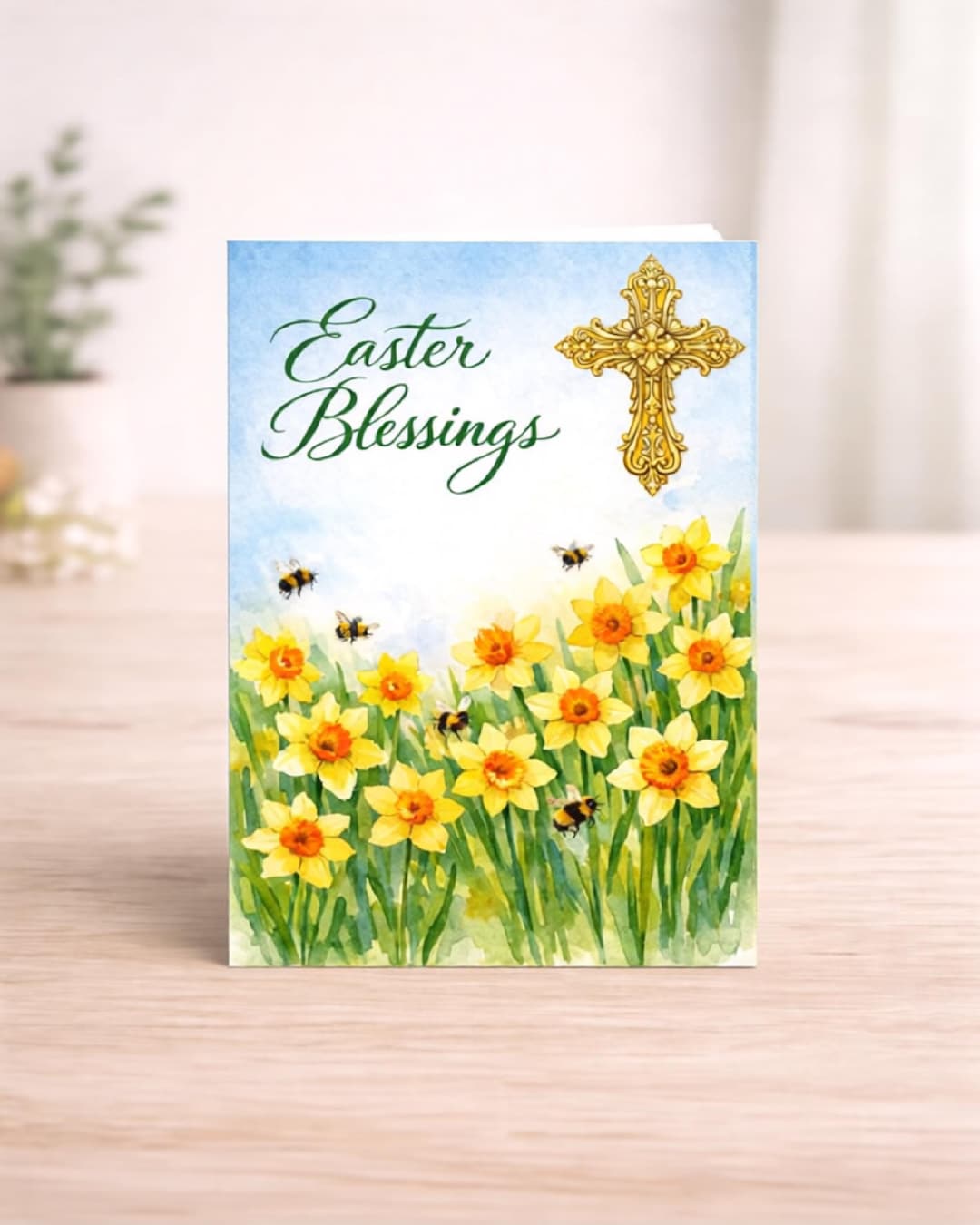 Easter Blessings Christian Card – Religious Greeting Card With Cross ...
