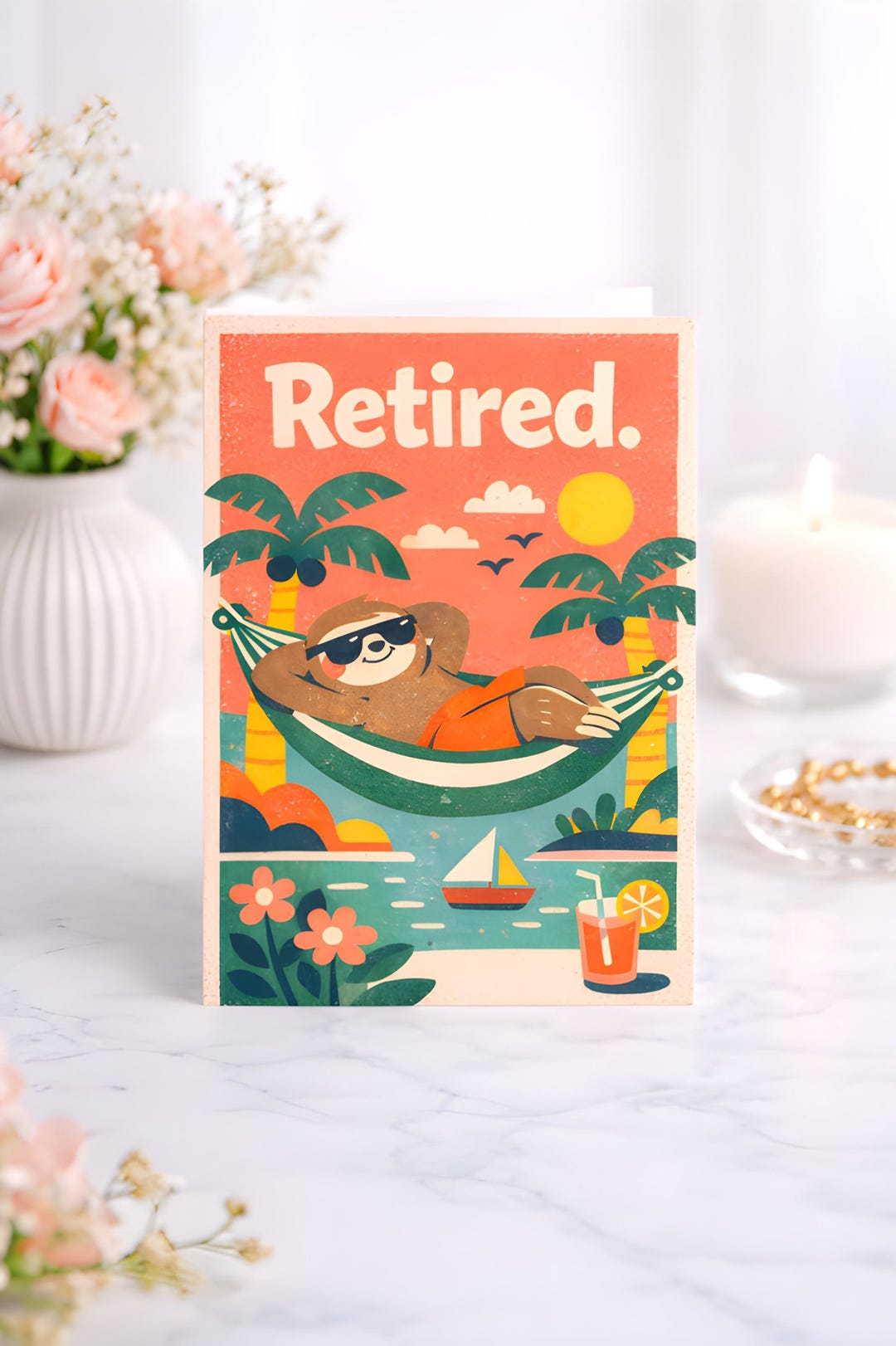 Funny Retirement Card – Sloth in Hammock – Relaxing Sloth Illustration ...