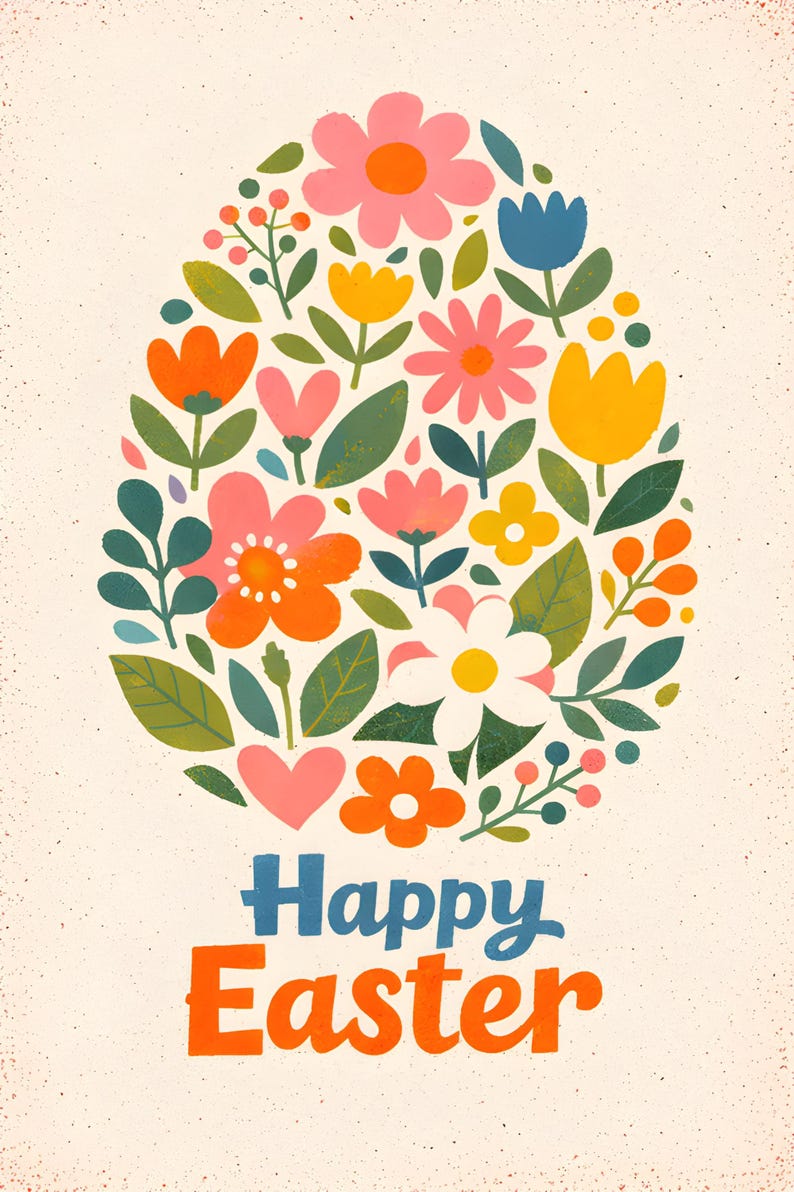 Happy Easter Floral Egg Card, Spring Greeting, Colourful for Family ...