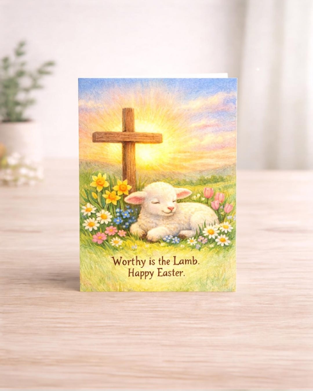 Easter Card With Lamb and Cross – Worthy is the Lamb – Religious ...