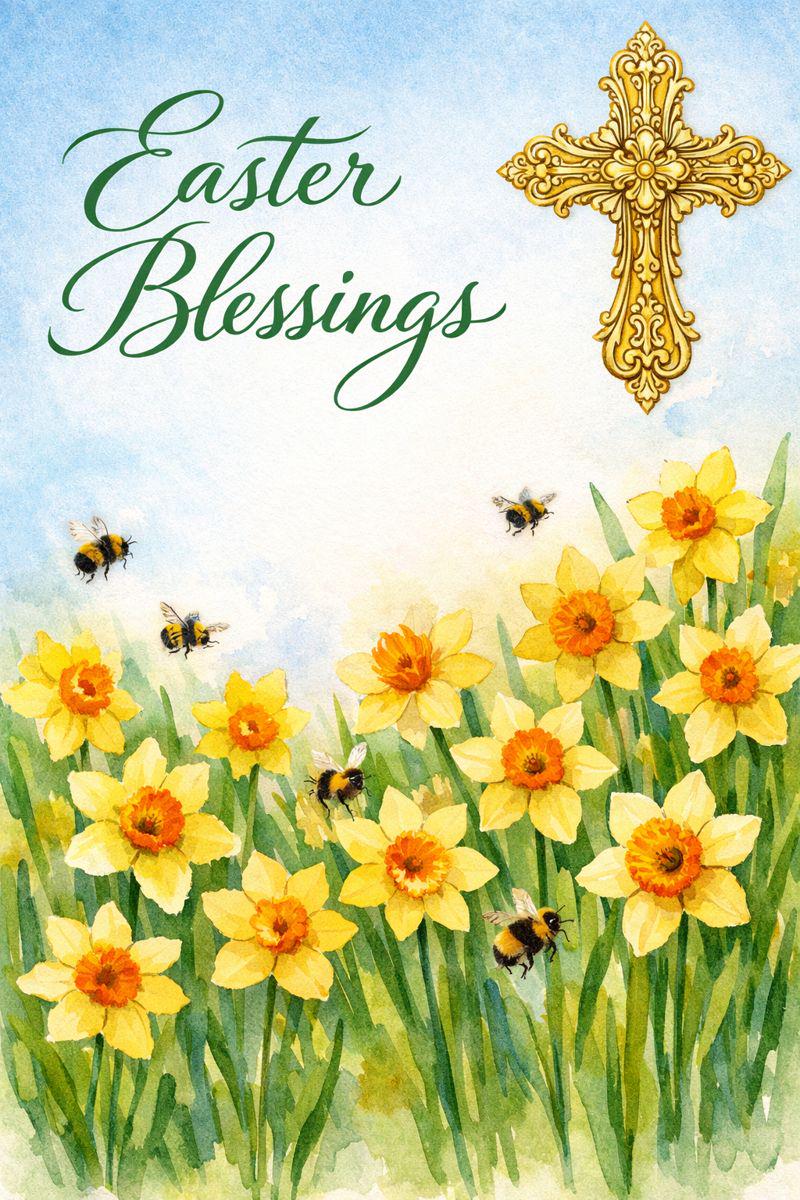 Easter Blessings Christian Card – Religious Greeting Card With Cross ...