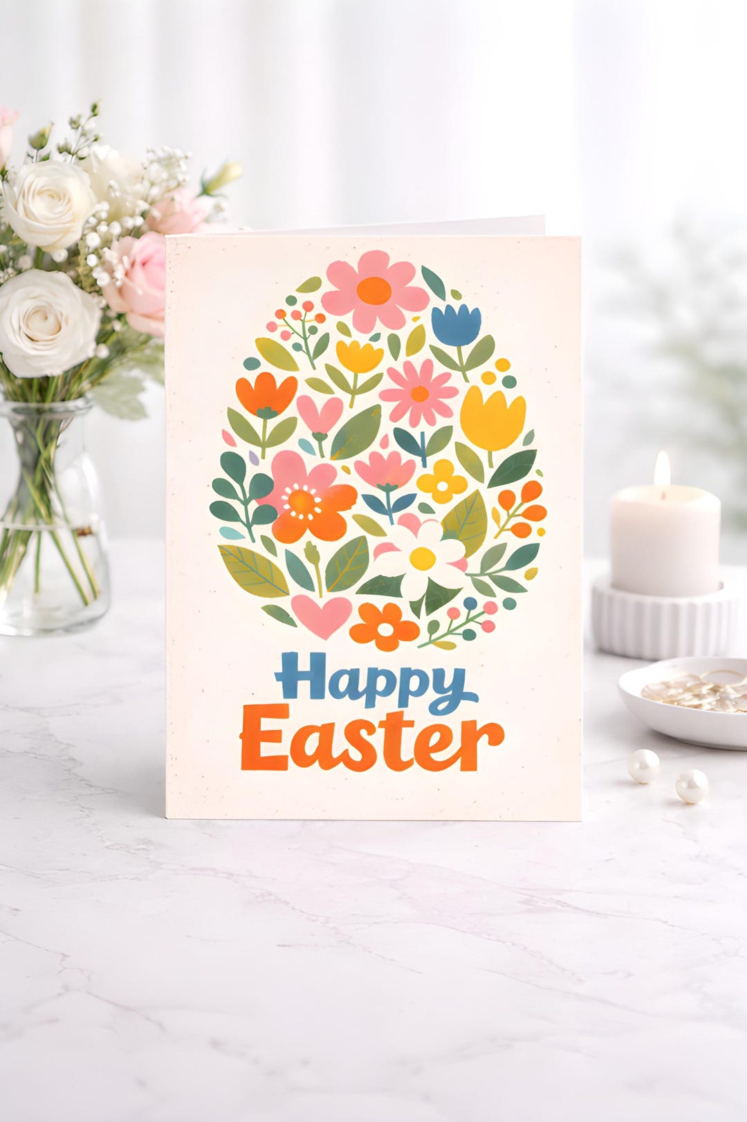 Happy Easter Floral Egg Card, Spring Greeting, Colourful for Family ...