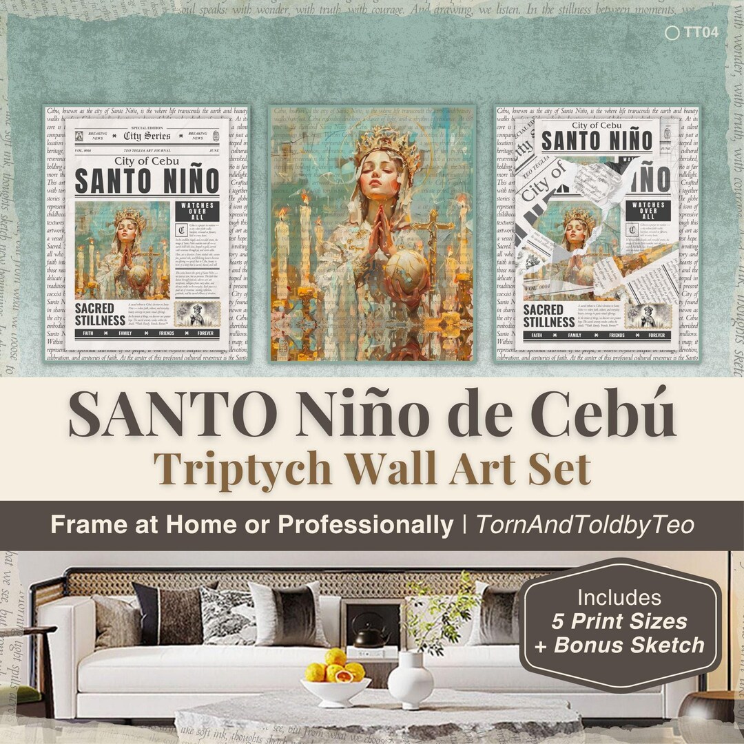 Santo Niño De Cebú Triptych: Floral Collage Printable Wall Art (digital ...