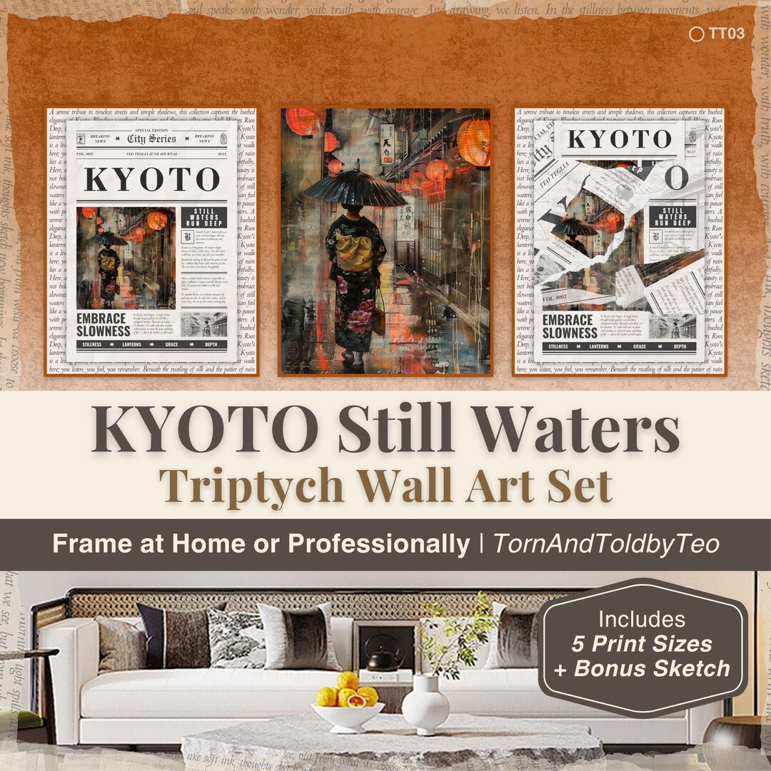 Kyoto Triptych Wall Art: Japanese Collage Print Set (digital Download ...
