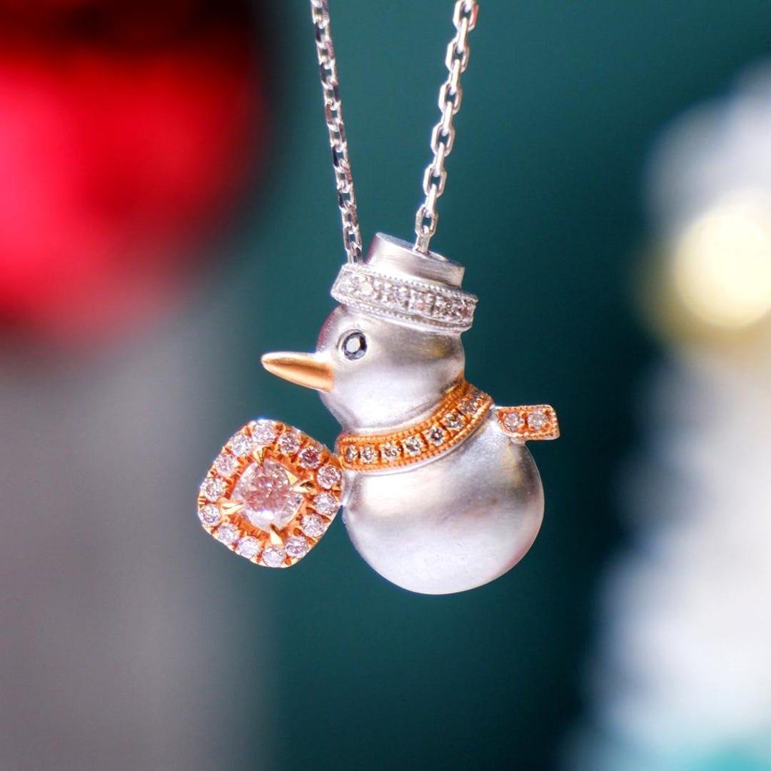Luxury Snowman Pendant With Pink Diamond Gift | 18K Gold or Platinum ...