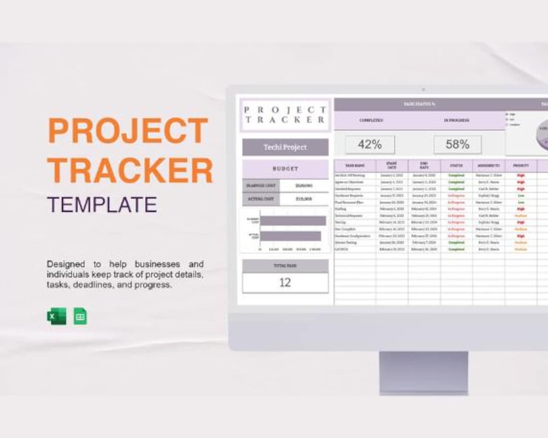 Project Tracker Excel Template | Task Management Spreadsheet | Budget ...