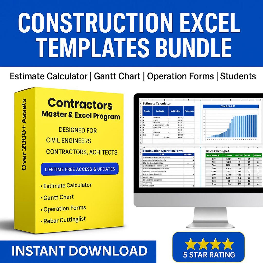 Construction Excel Templates Bundle | Contractor Tools | Civil ...