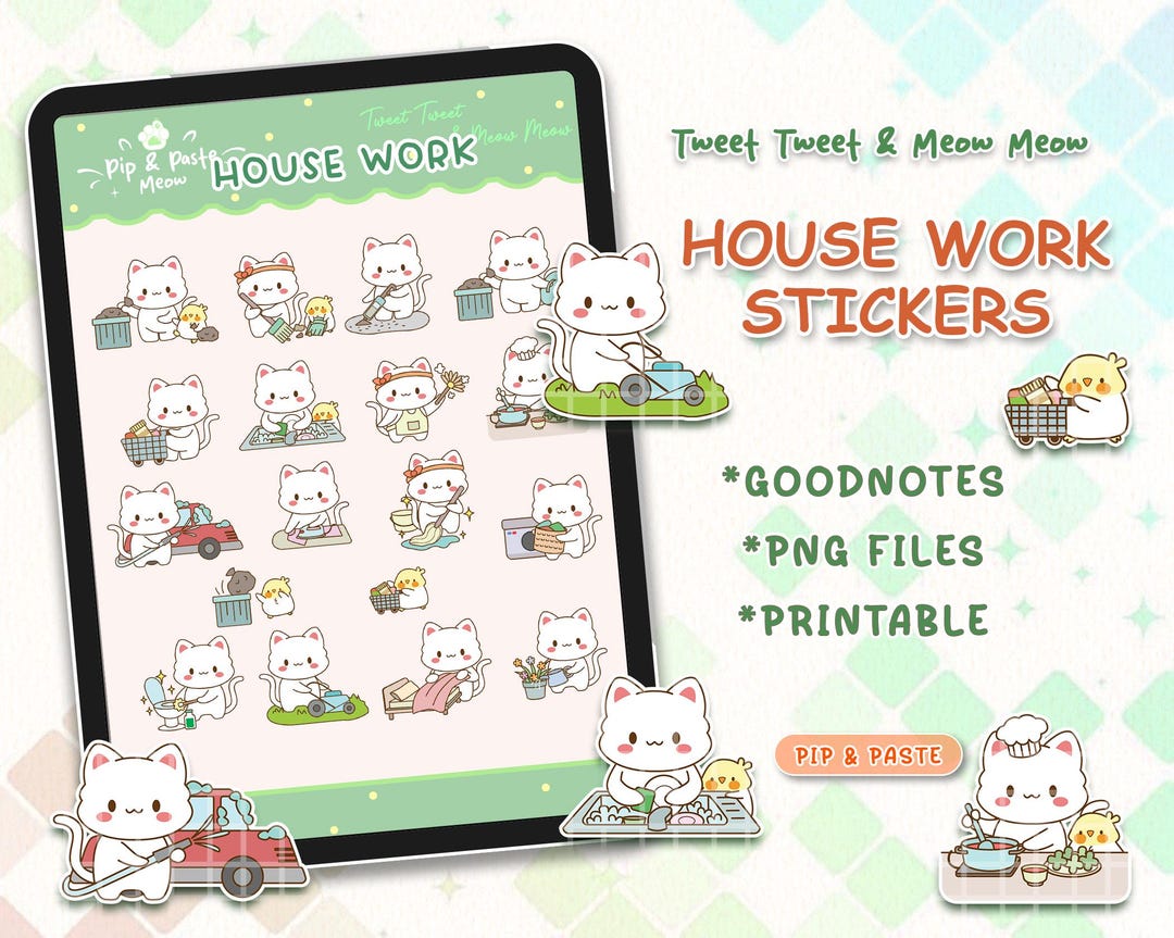Housework Digital Stickers: Kawaii Planner Decorations (goodnotes, PNG ...