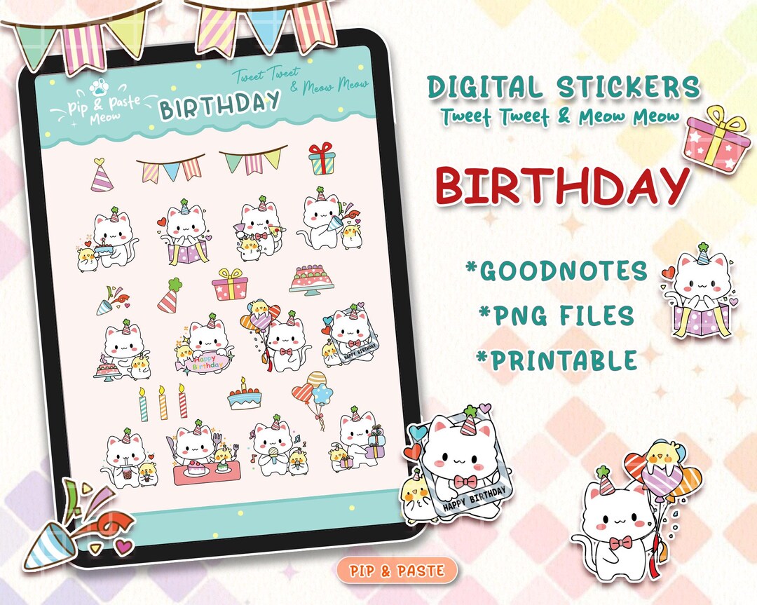 Birthday Digital Stickers | Goodnotes | Cute Hand Draw | Planner ...