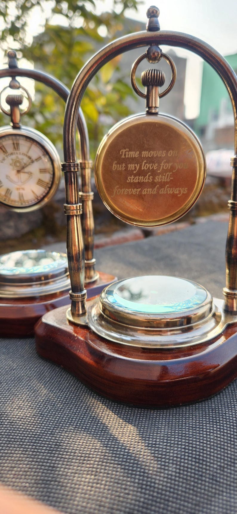 Personalized Brass Desk Clock With Compass, Engraved Nautical Decor ...