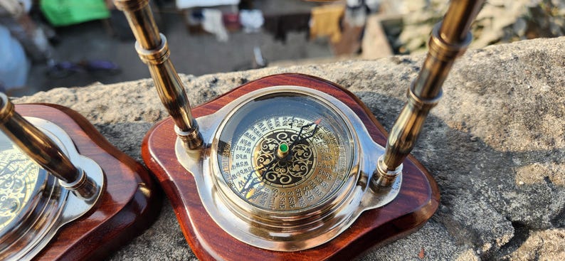 Personalized Brass Desk Clock With Compass, Engraved Nautical Decor ...