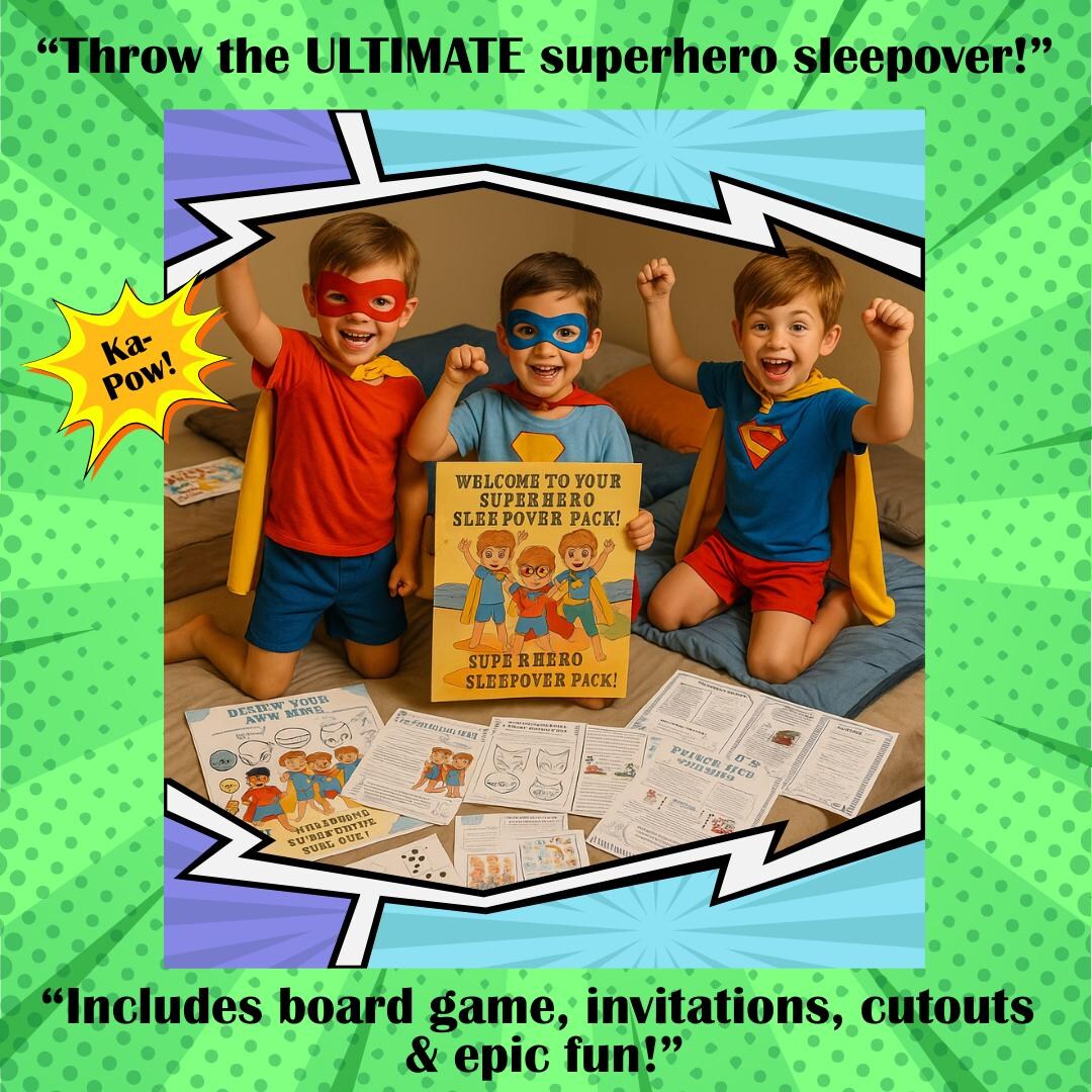 Superhero Sleepover Party Pack Printable | Kids Birthday Games Masks ...