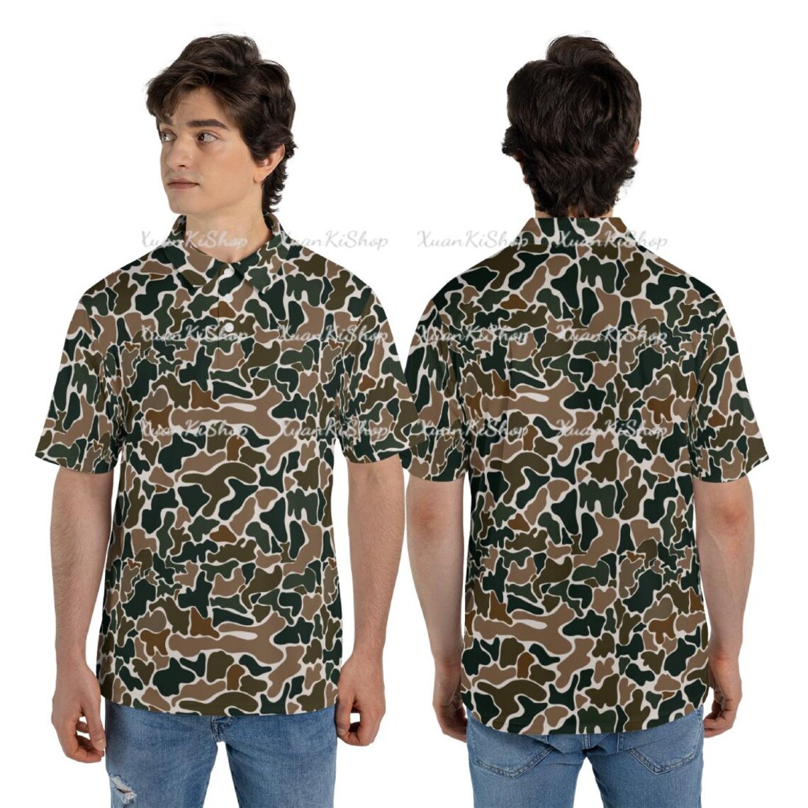 Vintage Camouflage Polo Shirt for Men Camo Polos All Over Print Camo ...
