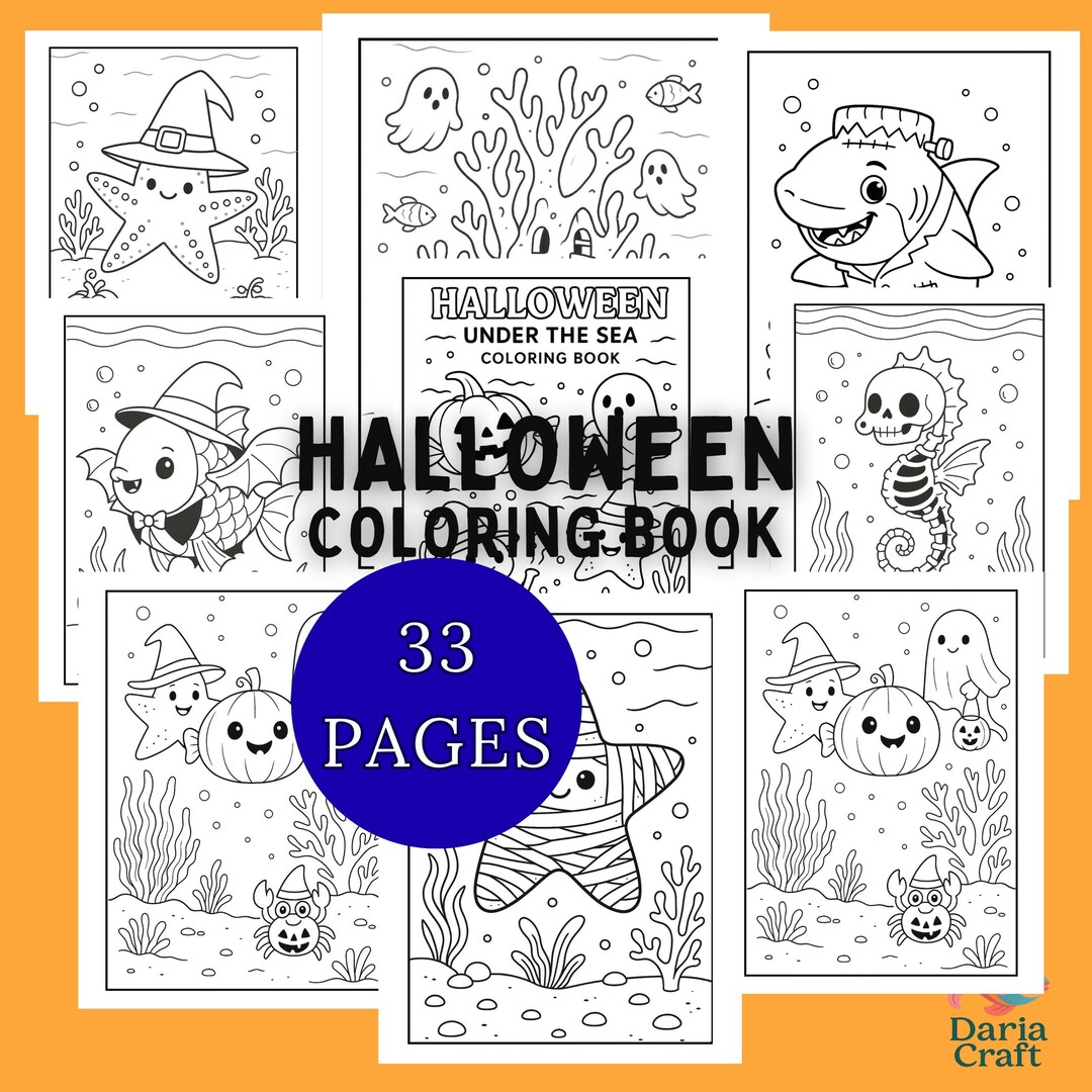 Halloween Underwater Coloring Pages: Spooky Ocean Animals (PDF) - Etsy