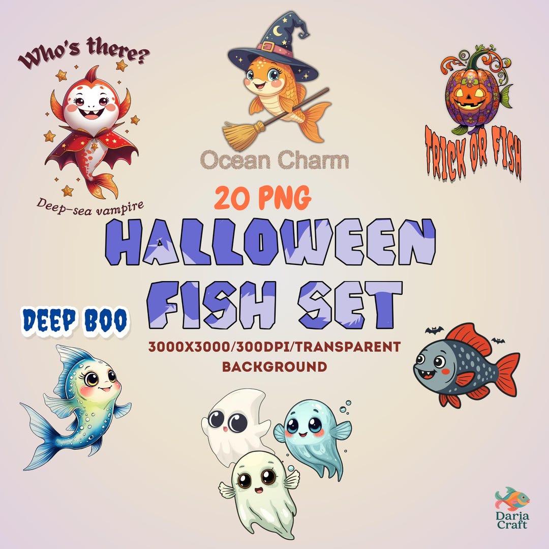 Halloween Fish Clipart: 20 Spooky PNG Designs (digital Download) - Etsy