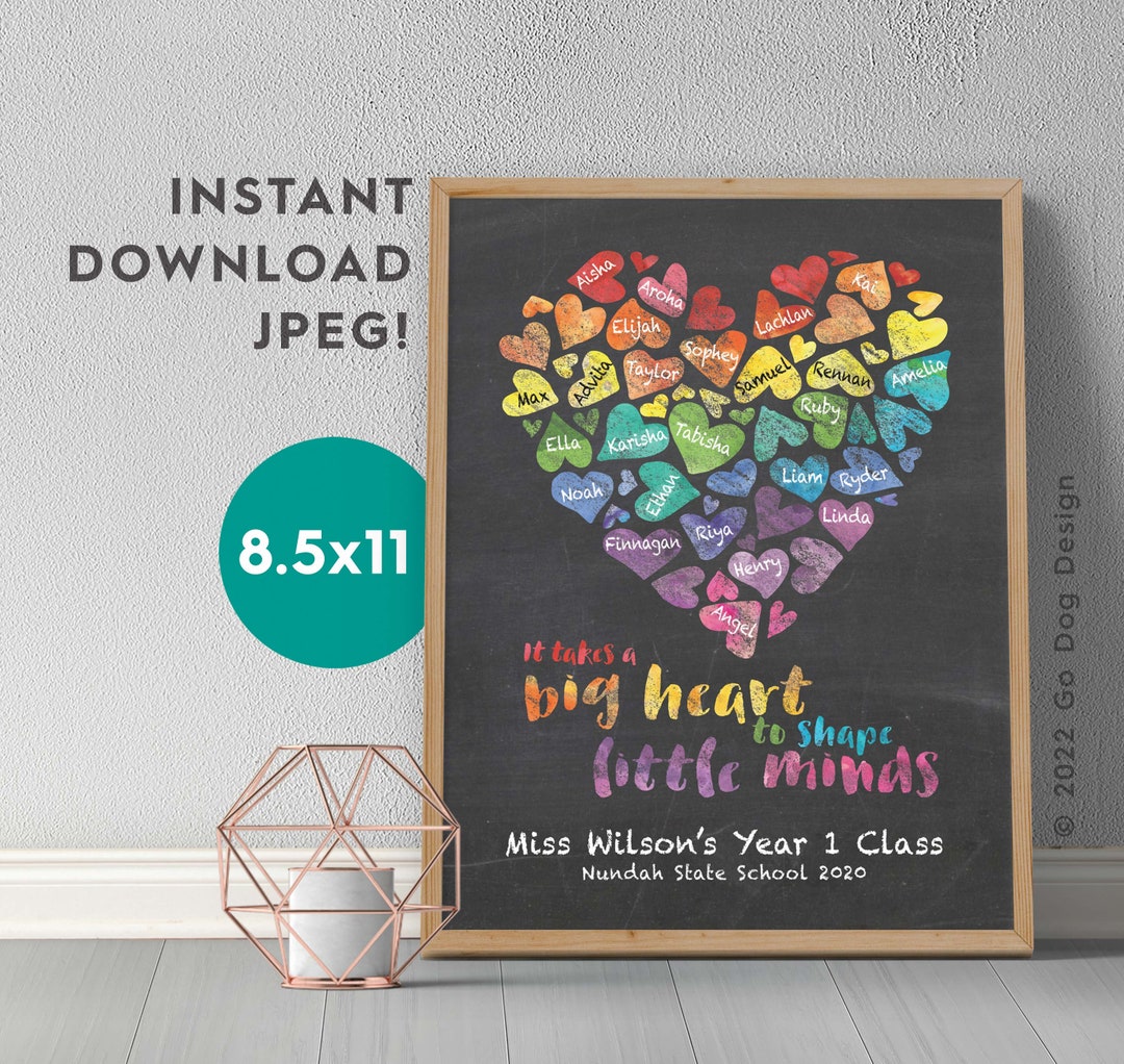 8.5x11" Teacher Appreciation Chalk Heart Instant Download JPEG, DIY ...