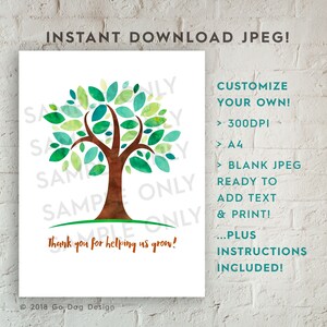 A4 Teacher Tree Green INSTANT DOWNLOAD JPEG - Do It Yourself Blank ...