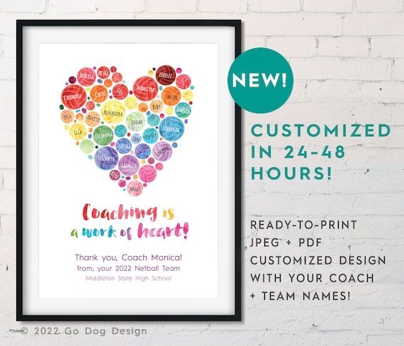 NEW CUSTOM COACH Netball Heart Digital Printable | Etsy