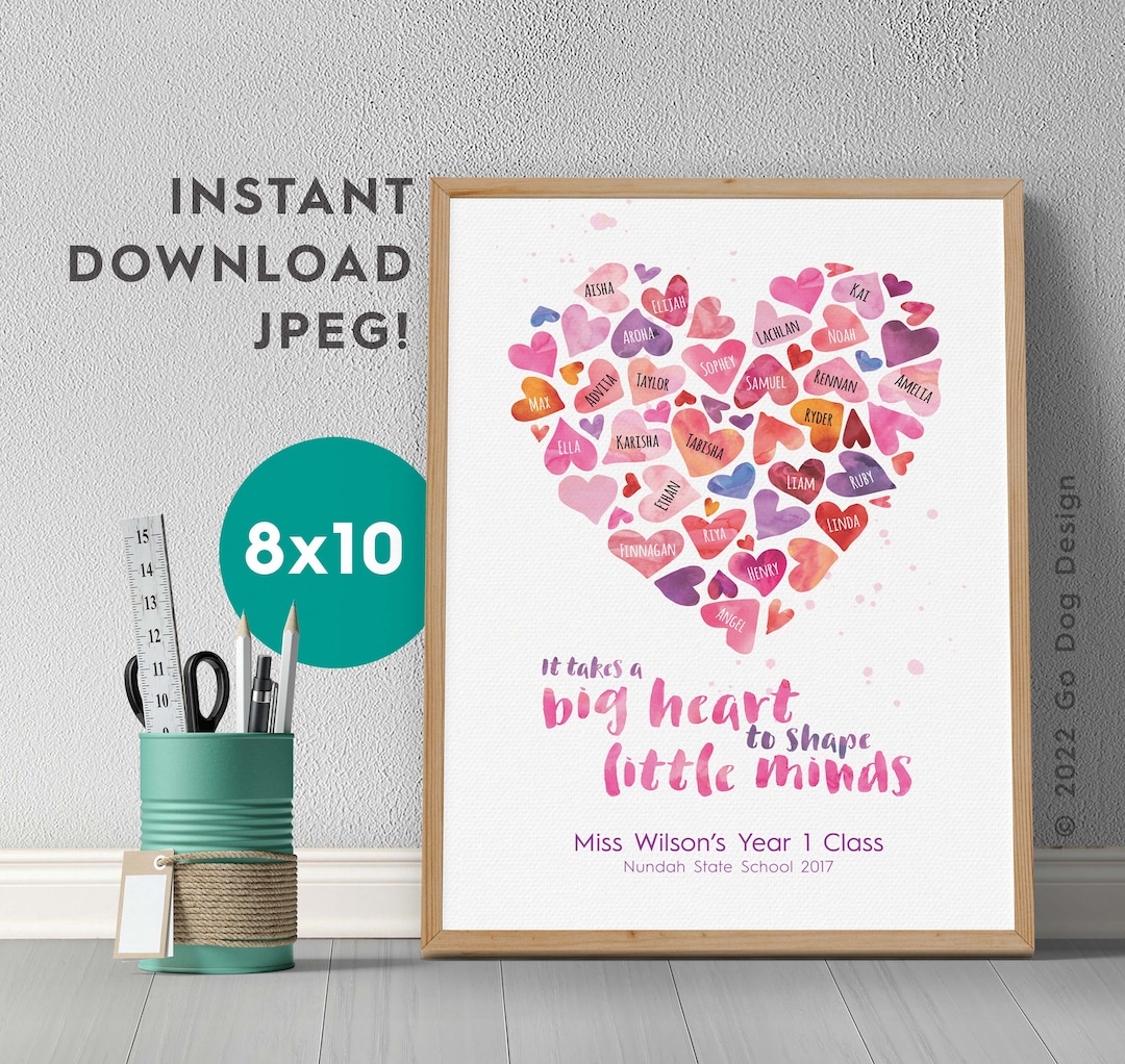 8x10 Teacher Appreciation Heart Instant Download JPEG, DIY Blank ...