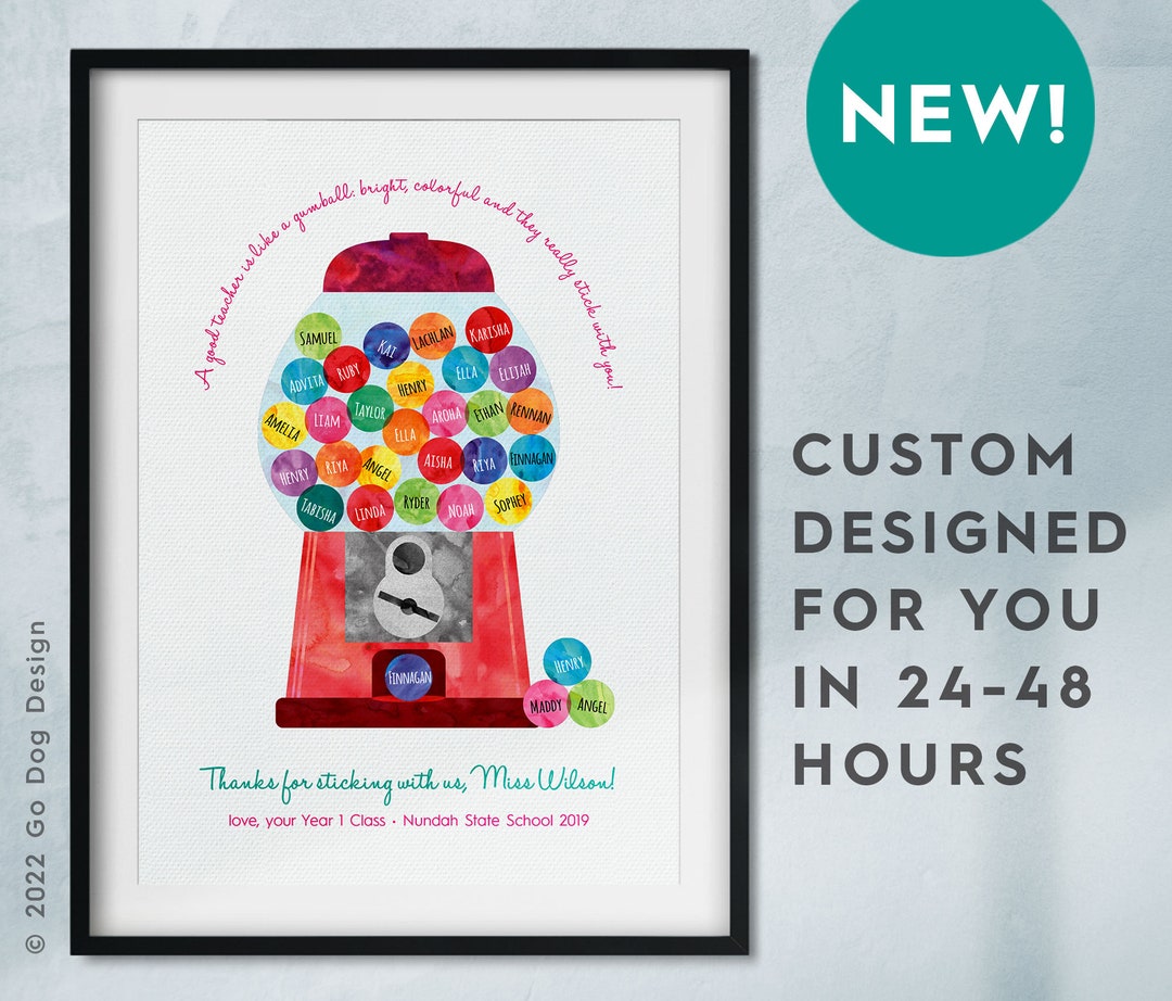 CUSTOM Teacher Printable Gumball Machine Personalized Teacher ...