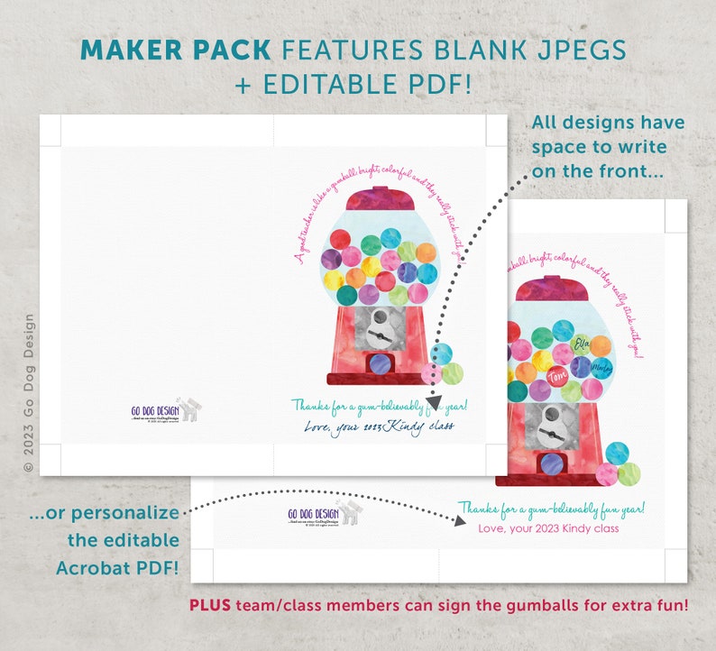 Instant Download Gumball Card/postcard/gift Tag Maker Set | Digital ...