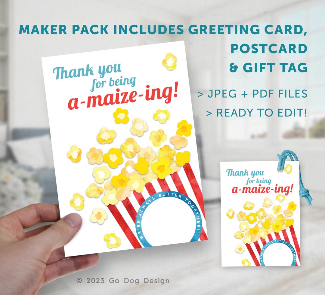 Instant Download Popcorn Card/postcard/gift Tag Maker Set | Digital ...