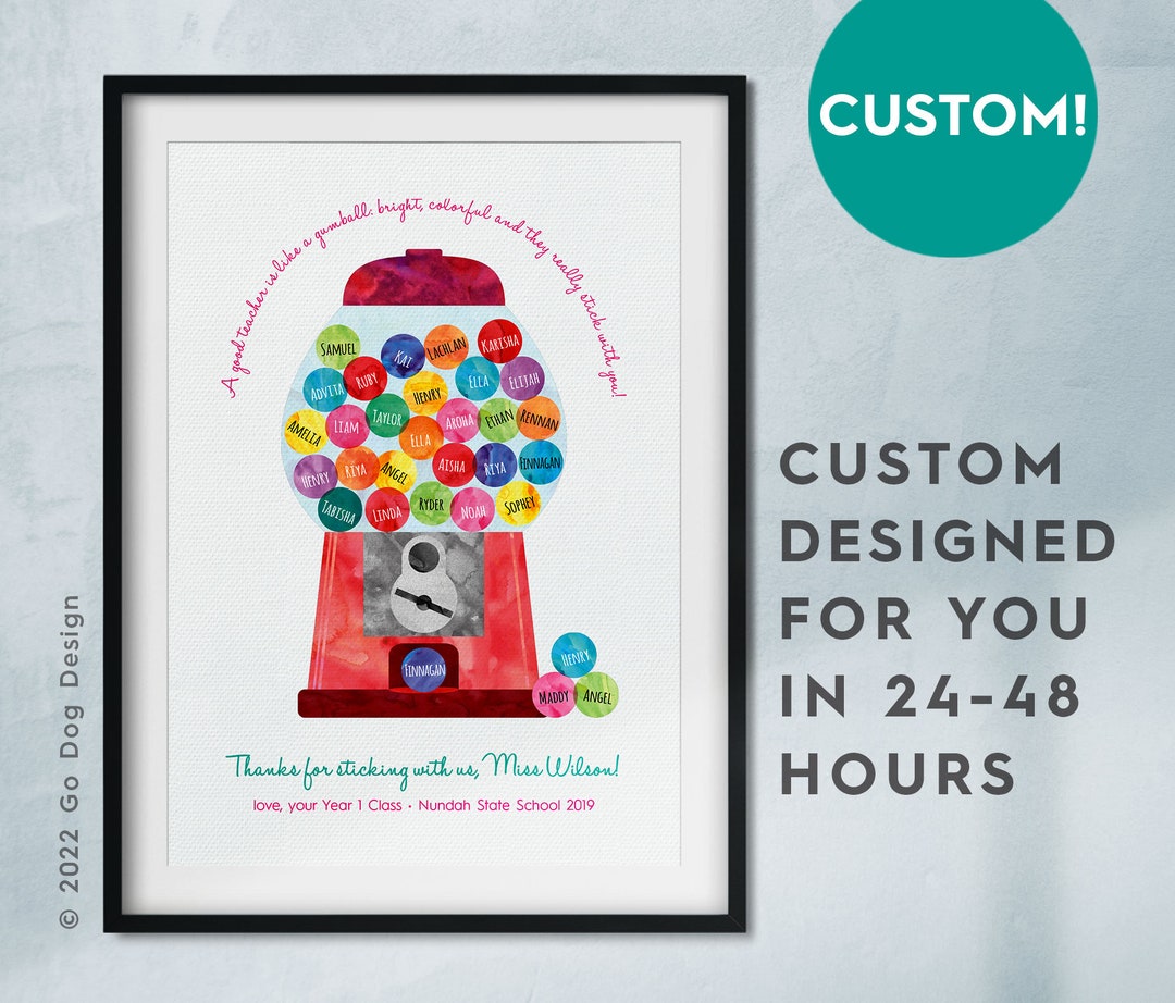 CUSTOM Teacher Printable Gumball Machine - Personalized Teacher ...